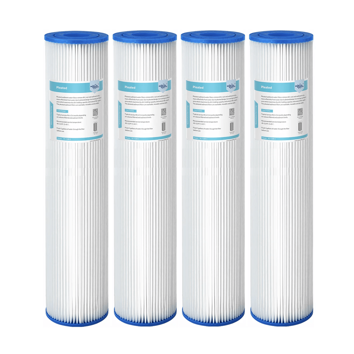 Membrane Solutions 20" x4.5" Washable Pleated Water Filter- 5/20/50 Micron