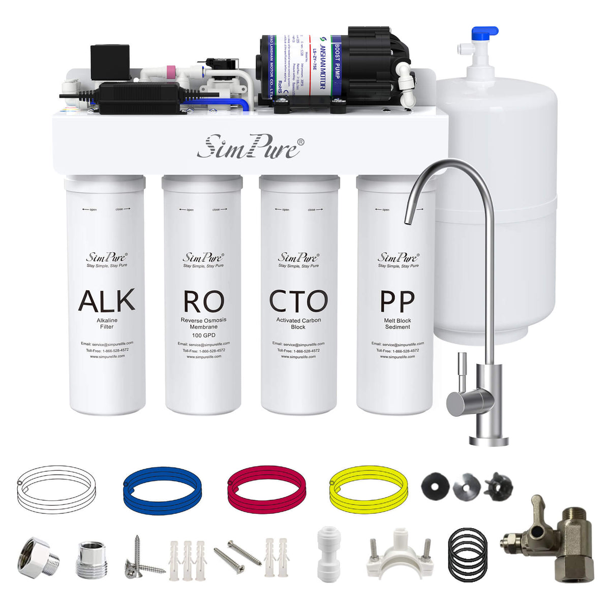 SimPure T1-100ALK 7 Stage Compact Under Sink Alkaline RO System With ...