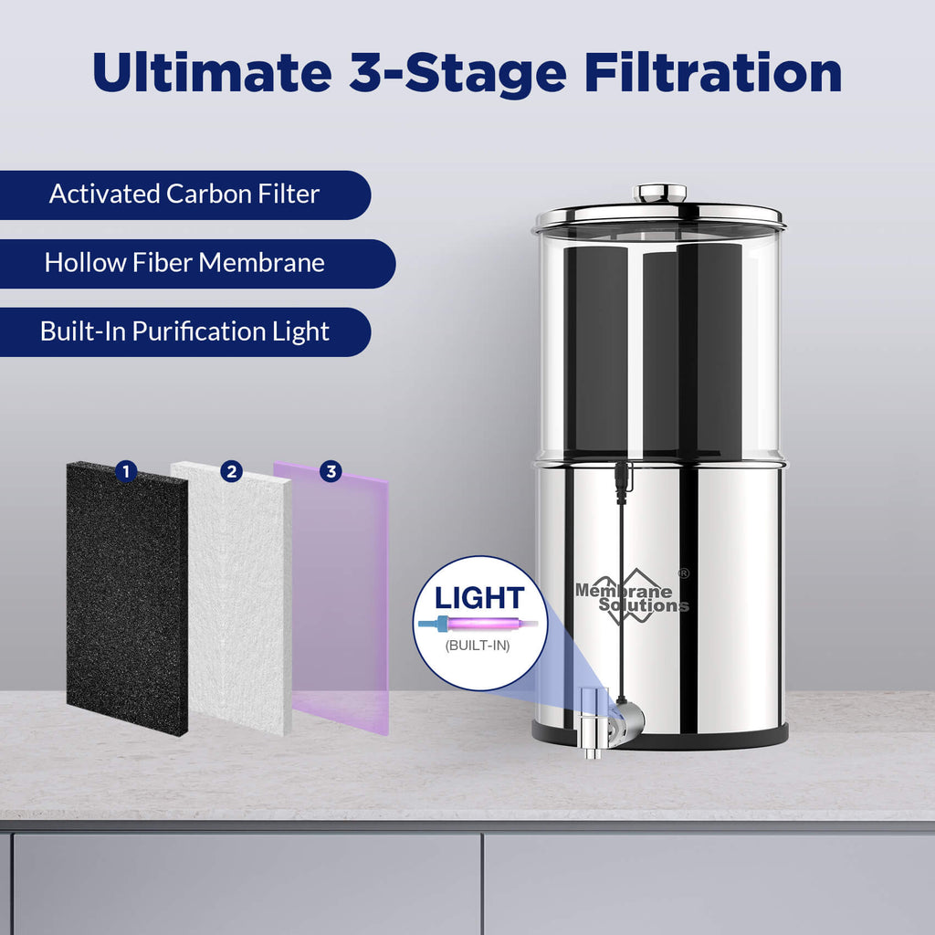 Membrane Solutions U3P Stainless Steel Gravity Water Filter Tank for Travel