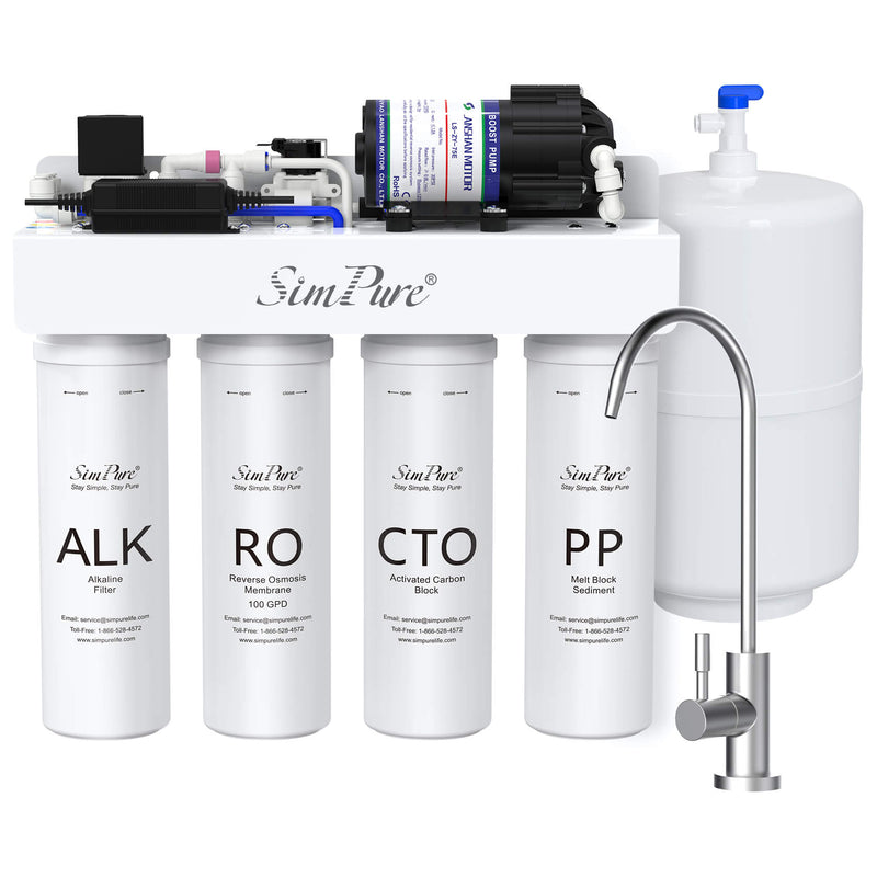 SimPure T1-100ALK 7 Stage Compact Under Sink Alkaline RO System With ...