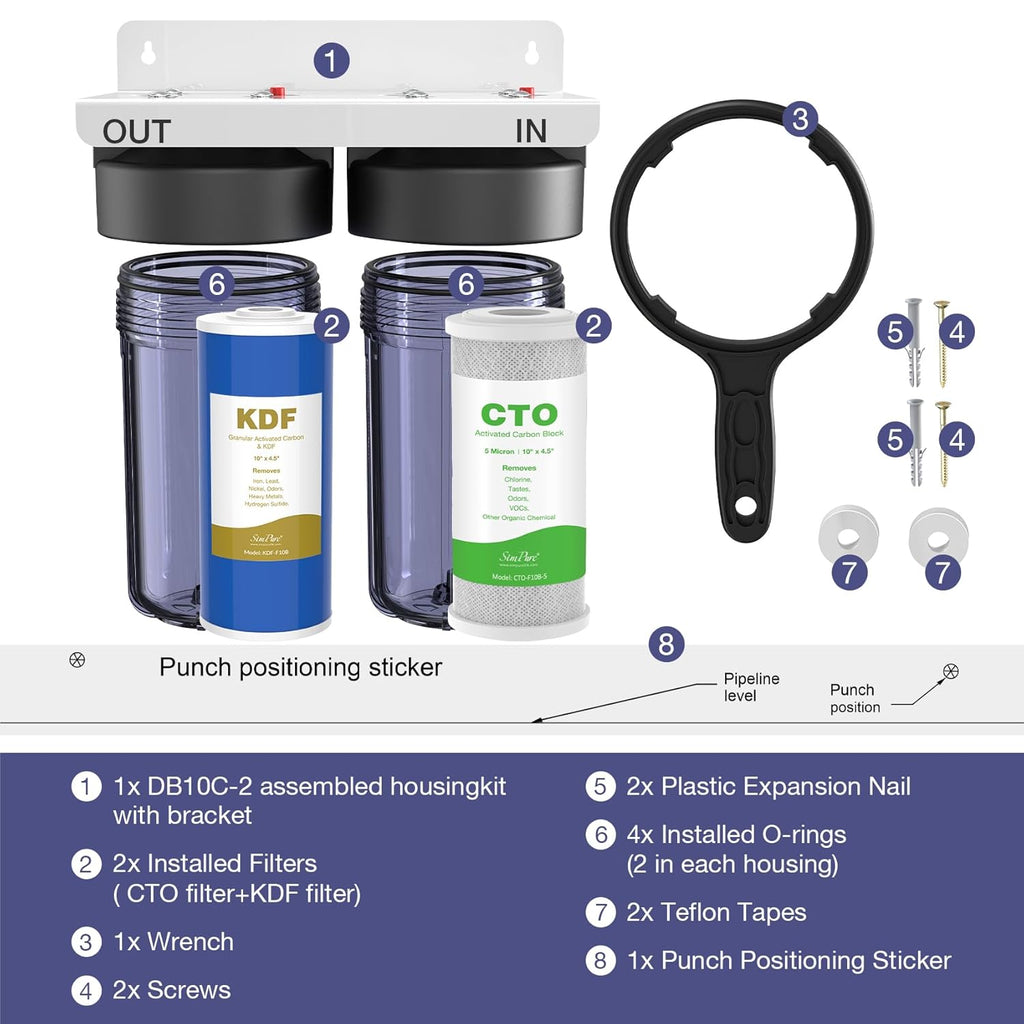 SimPure DB10C 2-Stage Whole House KDF Water Filter System – KDF + CTO ...
