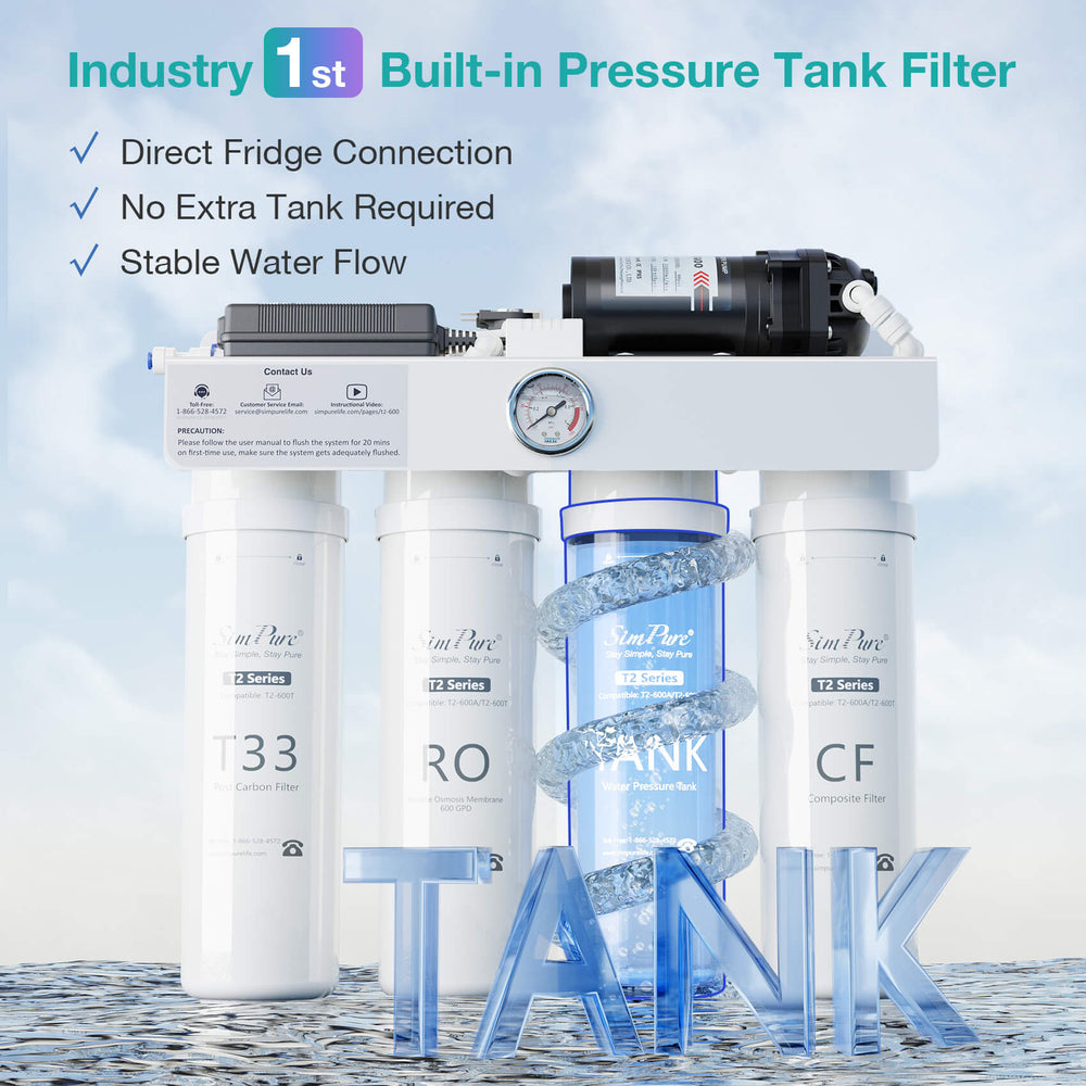 SimPure T2-600T 600GPD Under Sink RO System | 0 TDS & Built-in Tank